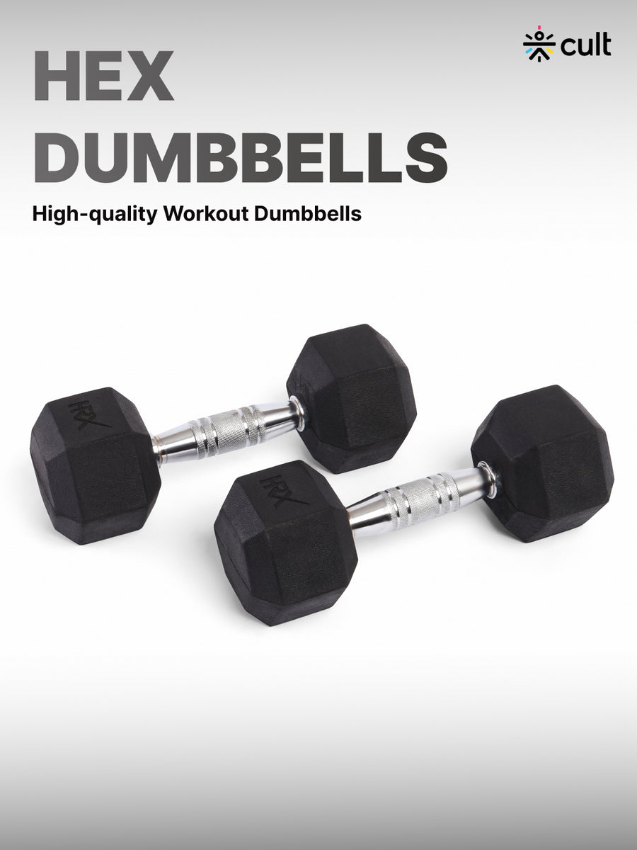 HRX 10Kg Hex Dumbbells For Home & Gym Exercises, Set of 2, (Black ...