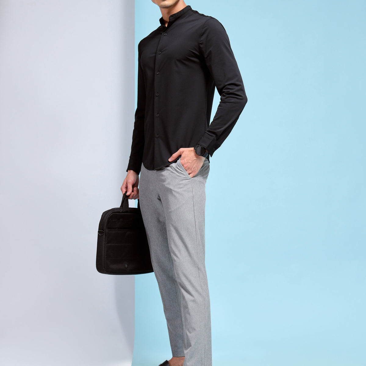 Slim Fit Band Collar Solid Shirt – Curefit Healthcare Pvt Ltd