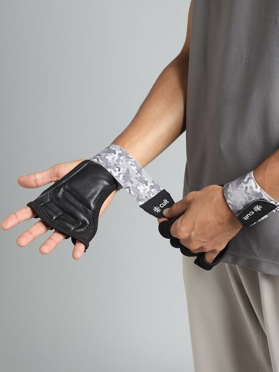 Buy Cult Open Half Finger Gym Gloves with Leather Grip Breathable Mesh ...