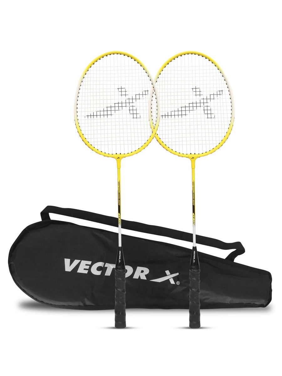 VECTOR X VXB-150 VXB-150-Full Set of 2 Racquets Yellow Strung G1 Badmi ...