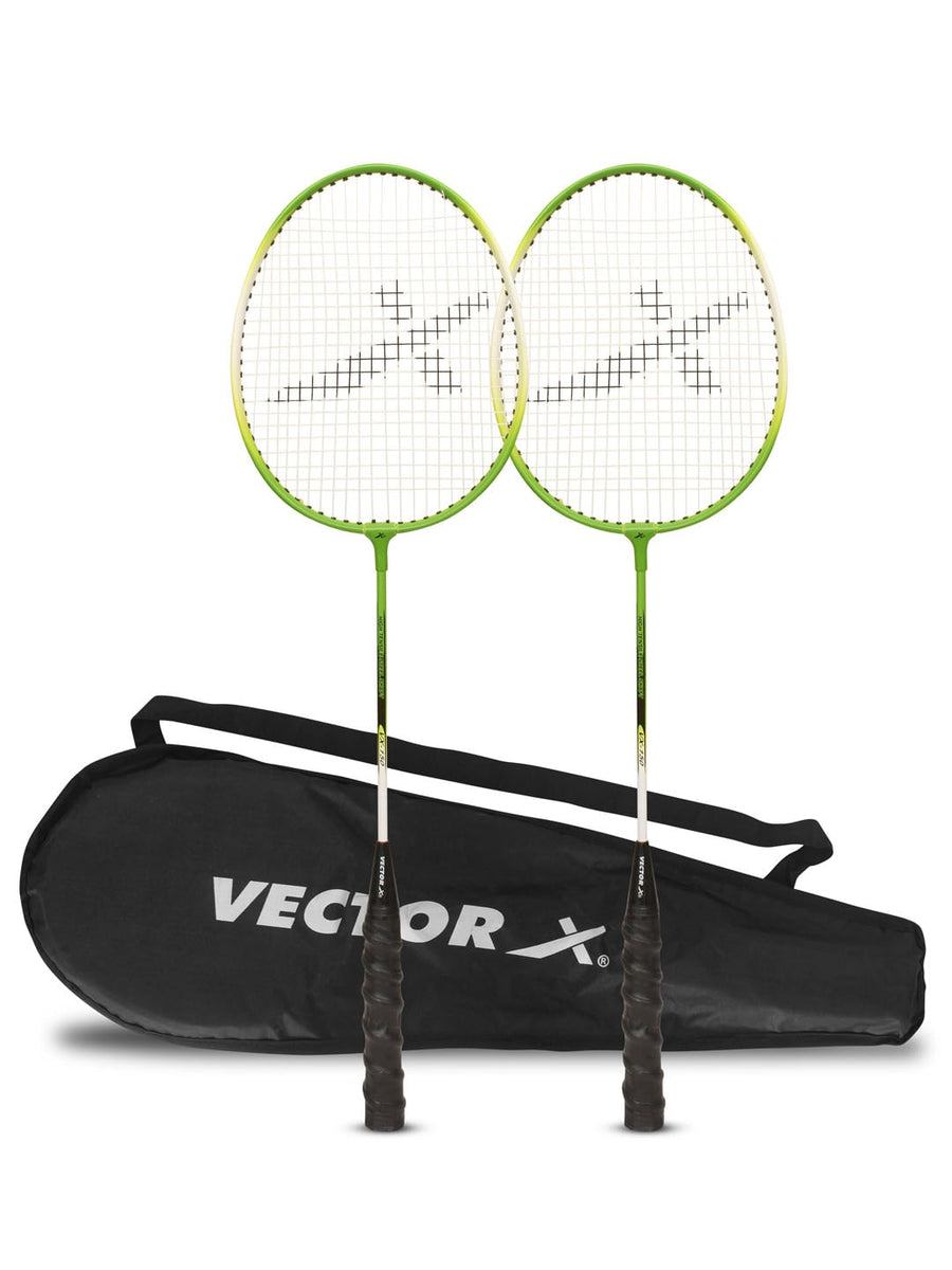 VECTOR X VXB-150 VXB-150-Full Set of 2 Racquets Green Strung G1 Badmin ...